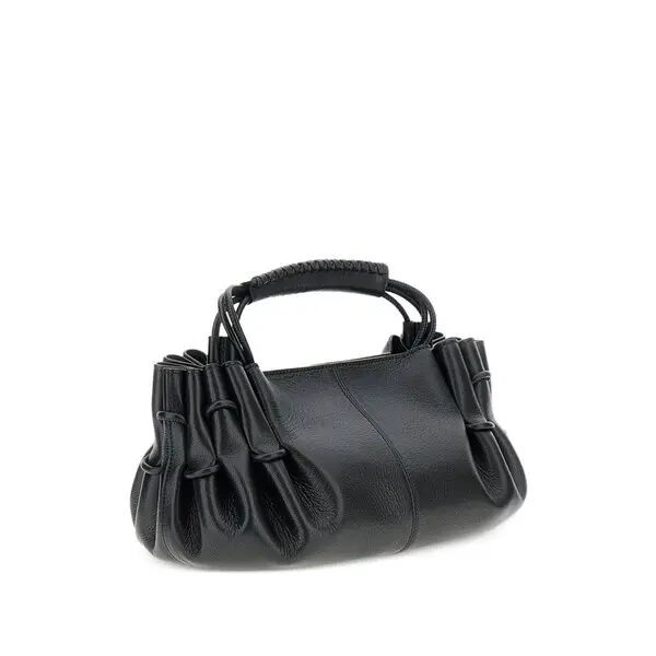 Hereu Lambskin Braided Handle Shoulder Bag - Black