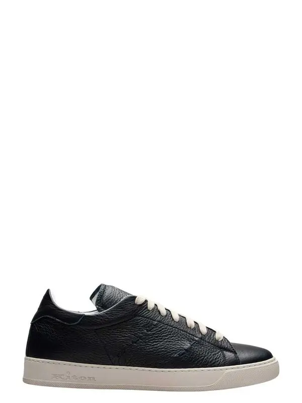 Kiton Leather Sneakers With Contrast Stitching - Blue