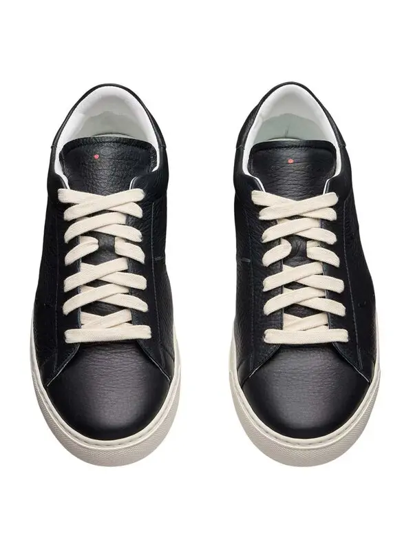 Kiton Leather Sneakers With Contrast Stitching - Blue