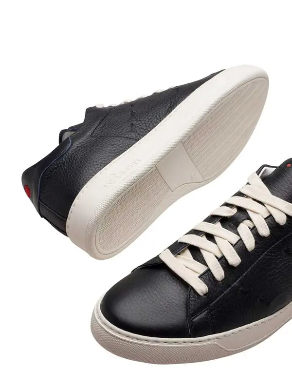 Kiton Leather Sneakers With Contrast Stitching - Blue