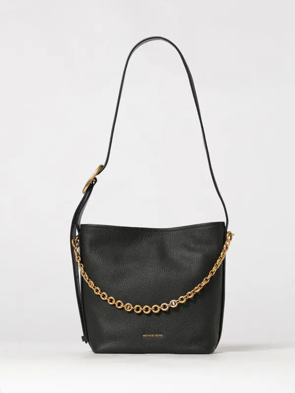 Michael Kors Textured Leather Shoulder Bag With Gold Tone Chain Accent - Black