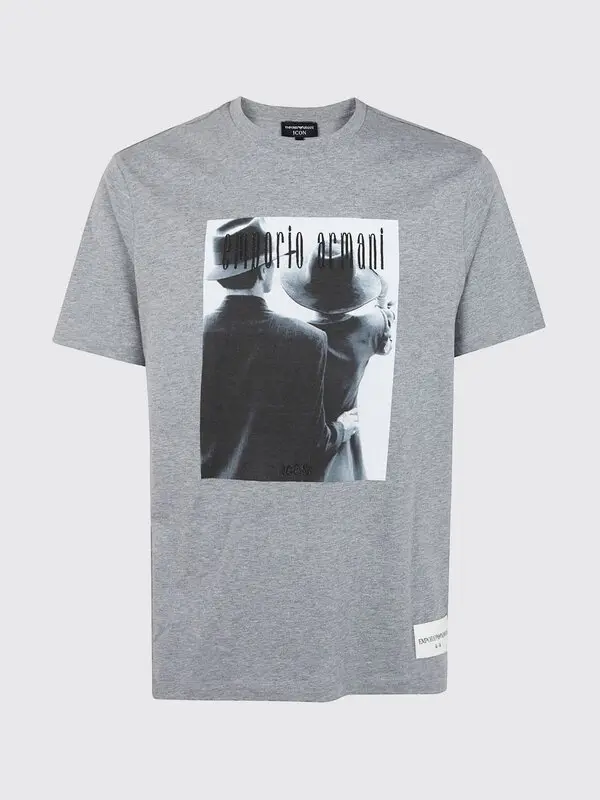 Emporio Armani Graphic Print Cotton T-shirt With Contrast Logo - Grey 1