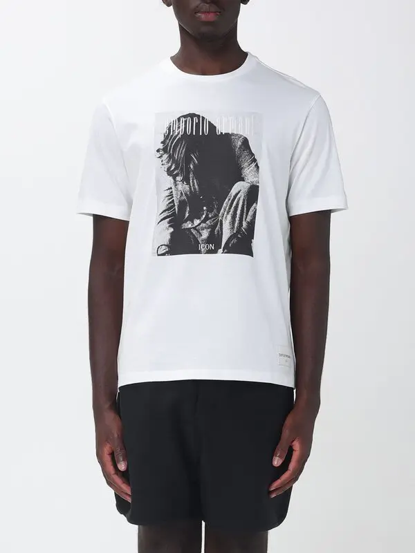 Emporio Armani Cotton T-shirt With Graphic Print And Contrast Logo - White 1