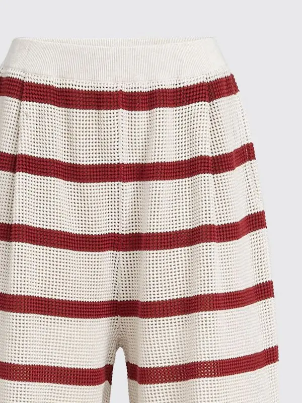 Brunello Cucinelli Striped High-waisted Crochet Cotton Bermuda Shorts