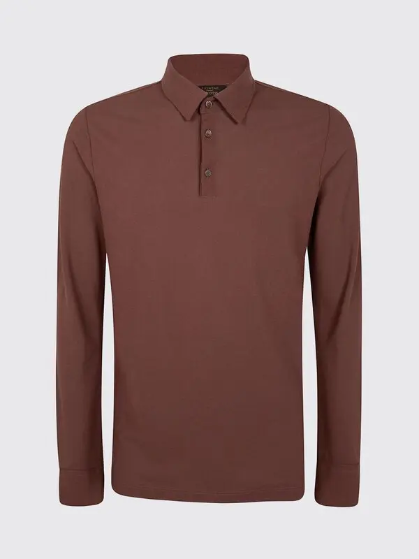 ZANONE Long-sleeved 100% Cotton Polo Shirt With Classic Collar - Brown