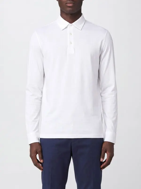 ZANONE Long-sleeved 100% Cotton Polo Shirt With Classic Collar - White