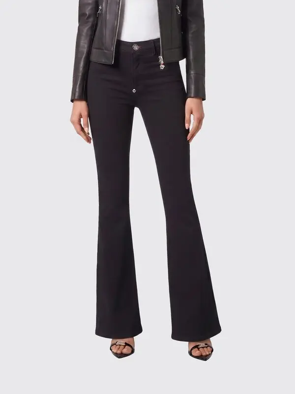Philipp Plein High-waisted Flared Jeans In Stretch Denim With Metal Logo - Black
