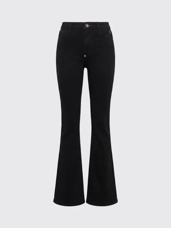 Philipp Plein High-waisted Flared Jeans In Stretch Denim With Metal Logo - Black