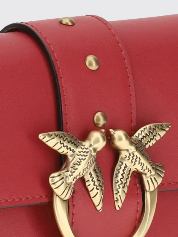 Pinko Love Bag One Mini Leather Crossbody Bag With Love Birds Logo - Red