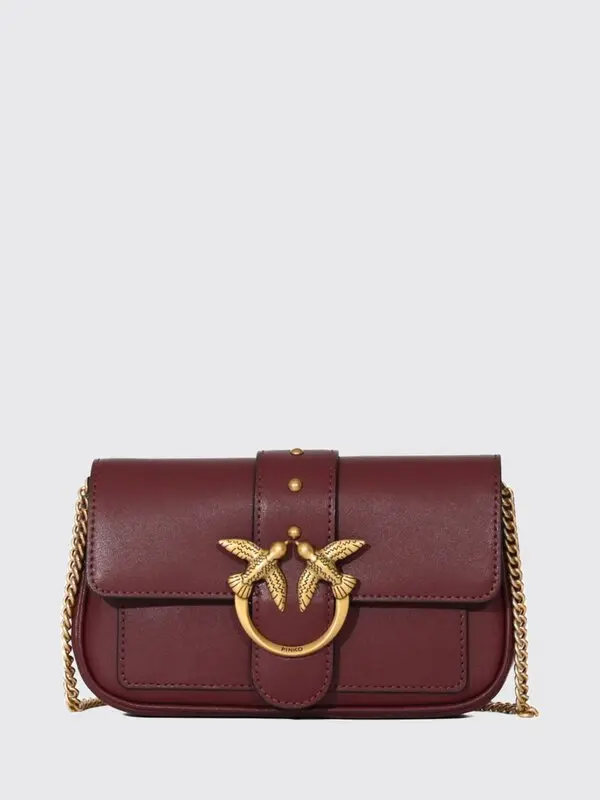 Pinko Love Bag One Mini Leather Crossbody Bag With Love Birds Logo - Ruby
