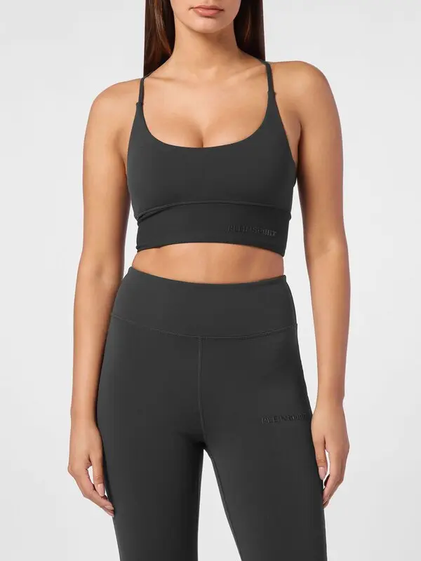 PLEIN SPORT Cropped Sports Bralette Top With Criss-cross Straps - Black