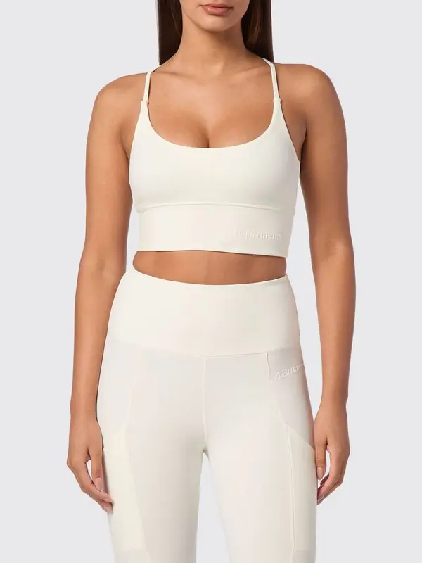 PLEIN SPORT Cropped Sports Bralette Top With Criss-cross Straps - White