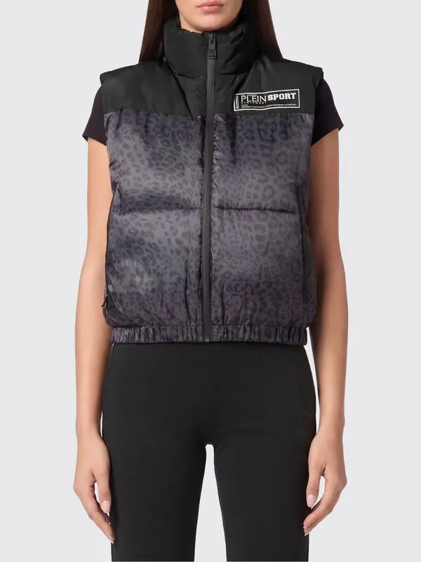PLEIN SPORT Animal Print Quilted Nylon Gilet With High Neck - Black
