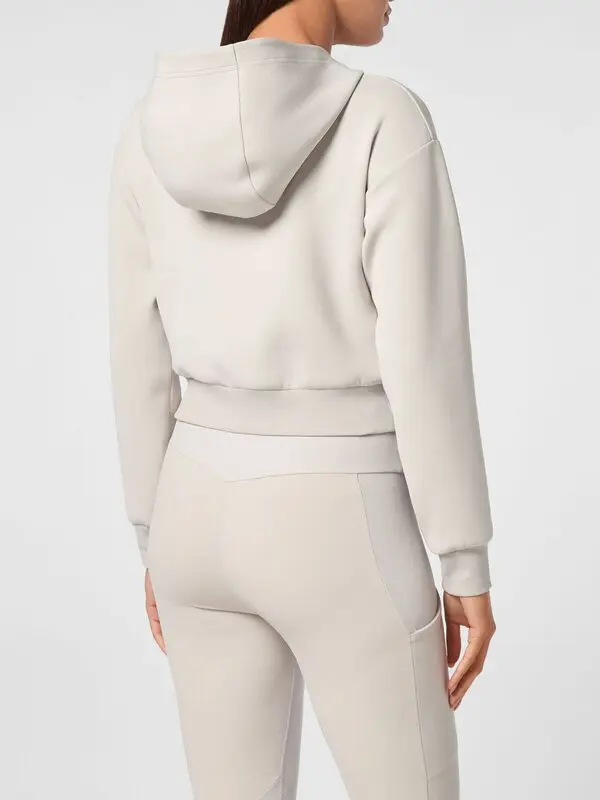 PLEIN SPORT Cropped Hooded Jersey Sweatshirt With Contrasting Logo