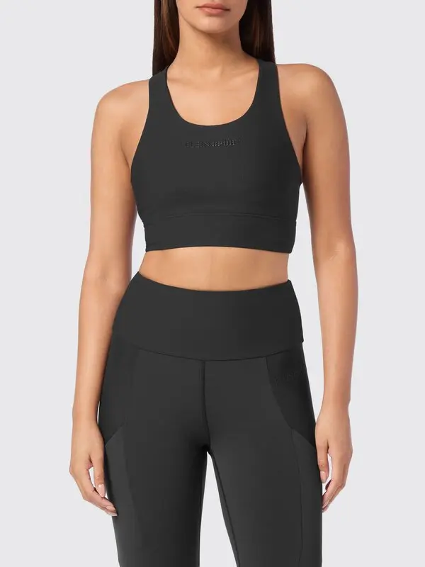 PLEIN SPORT Cropped Slim Fit Sports Top In Jersey With Criss-cross Straps - Black