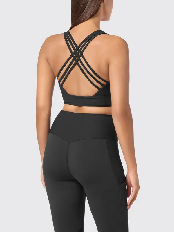 PLEIN SPORT Cropped Slim Fit Sports Top In Jersey With Criss-cross Straps - Black