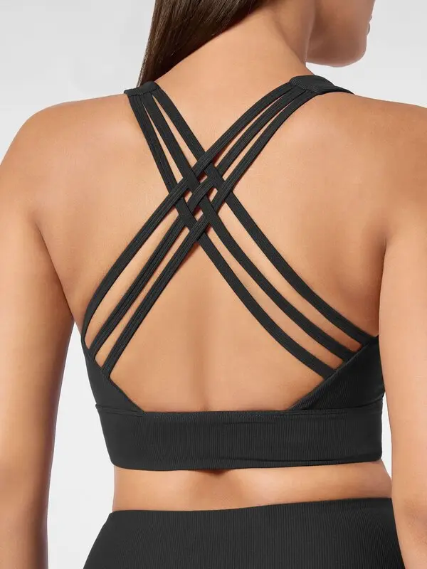 PLEIN SPORT Cropped Slim Fit Sports Top In Jersey With Criss-cross Straps - Black