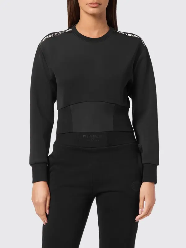 PLEIN SPORT Slim Fit Bustier Sweatshirt In Jersey With Long Sleeves - Black