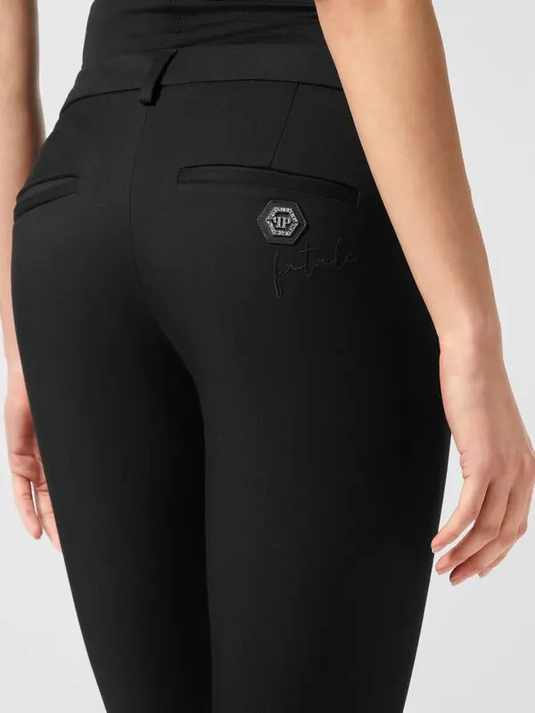 Philipp Plein Mid-rise Skinny Stretch Cady Trousers With Hexagon Logo - Black