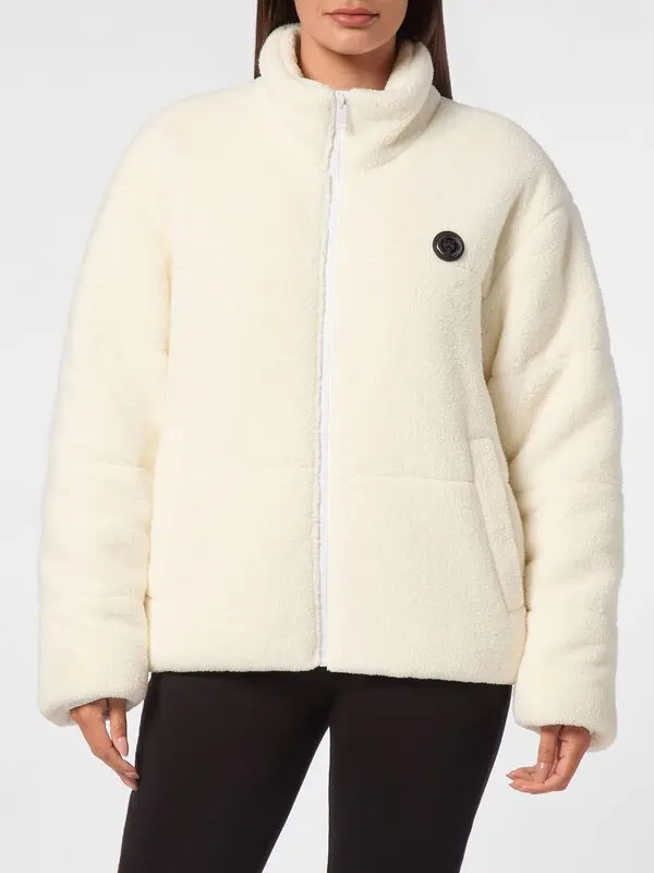 PLEIN SPORT Relaxed Fit Short Sports Jacket In Fleece With High Neck - White
