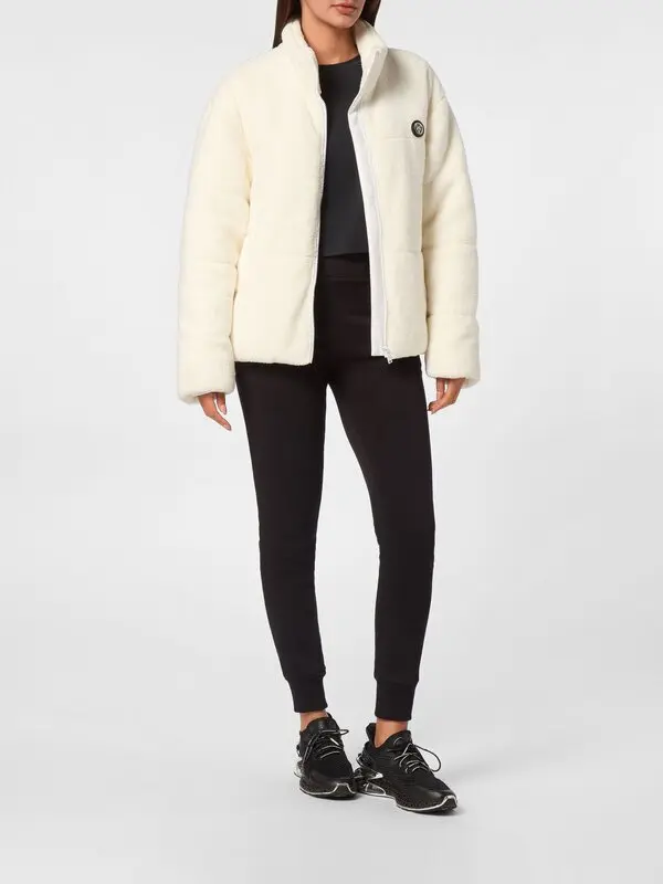 PLEIN SPORT Relaxed Fit Short Sports Jacket In Fleece With High Neck
