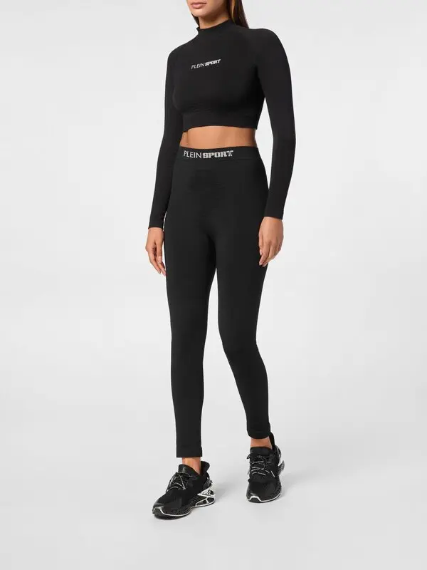 PLEIN SPORT Cropped Long Sleeve Jersey Sports Top With Logo