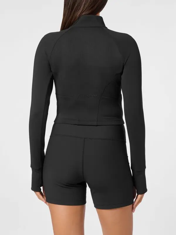 PLEIN SPORT Long-sleeve Jersey Sports Top With Zip Closure - Black