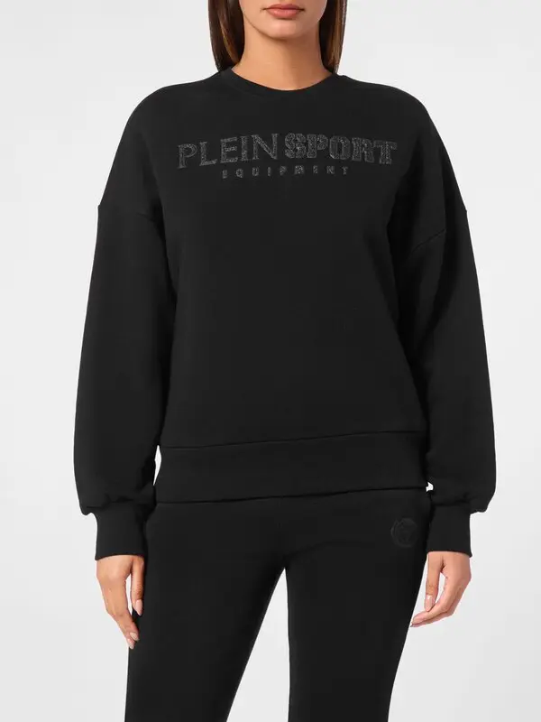 PLEIN SPORT Relaxed Fit Crew-neck Sweatshirt In Jersey With Drop Shoulders - Black