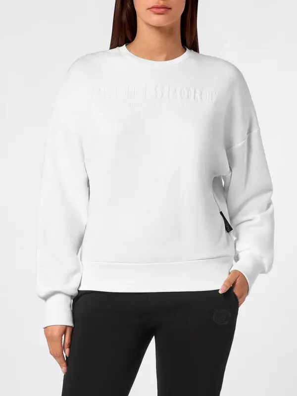 PLEIN SPORT Relaxed Fit Crew-neck Sweatshirt In Jersey With Drop Shoulders - White