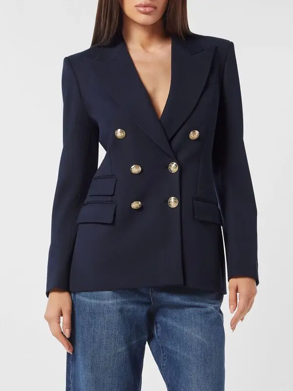Philipp Plein Marine Double-breasted Wool Blend Blazer With Teddy Bear Print And Rhinestones - Blue