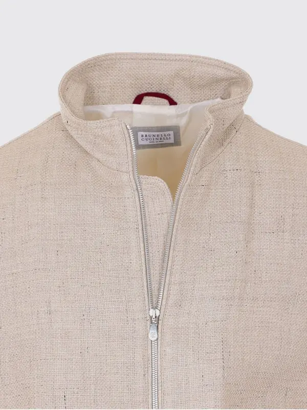 Brunello Cucinelli Zip-up Jacket With Stand Collar - Beige