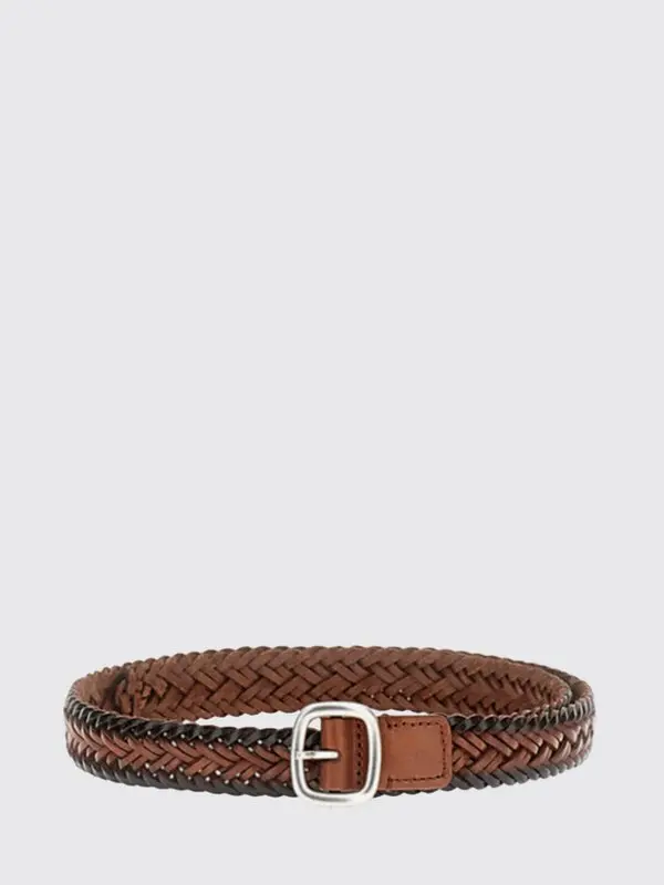Hereu Woven Leather Belt With Silver Buckle - Earth