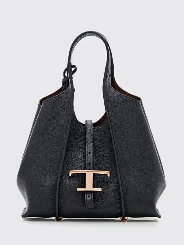 TOD'S Grained Calf Leather Shoulder Bag With Metal Logo - Black