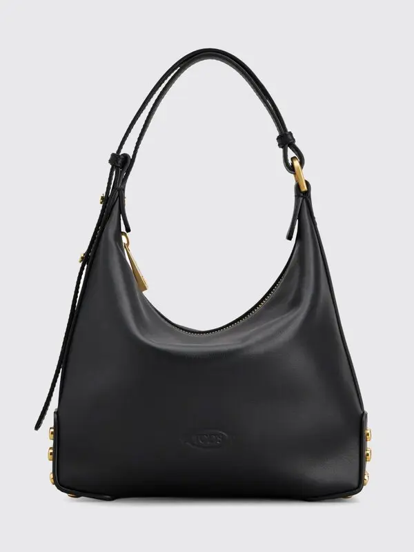 TOD'S Studded Leather Shoulder Bag - Black