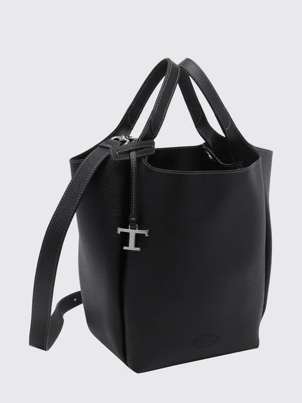 TOD'S Hammered Leather Bucket Bag With Double Handle And Charm - Black