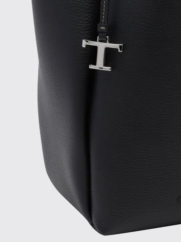 TOD'S Hammered Leather Bucket Bag With Double Handle And Charm - Black