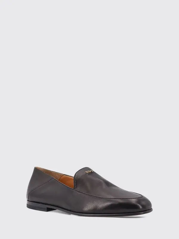 TOD'S Flat Smooth Leather Loafers With Metallic Logo
