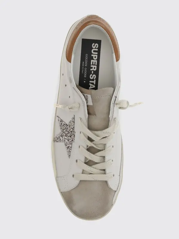 GOLDEN GOOSE Super-star Distressed Leather Sneakers With Glitter Logo