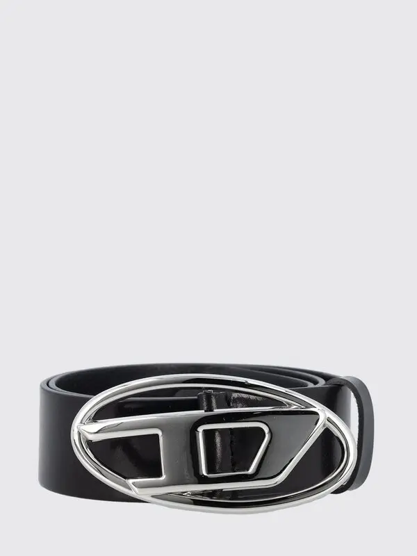 DIESEL® Leather Belt With Oval D Logo Buckle - Black