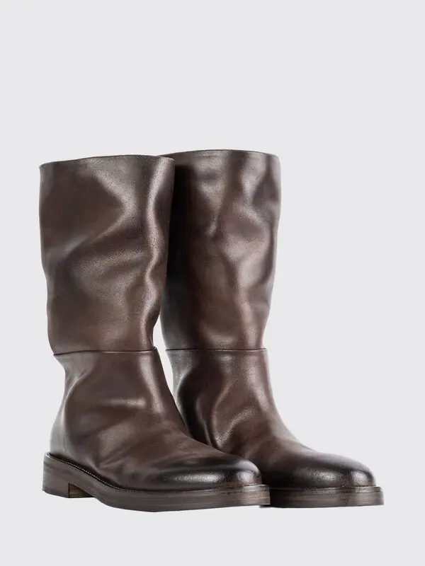Marsèll Tubetto Calf-high Biker Boots In Distressed Leather With Round Toe