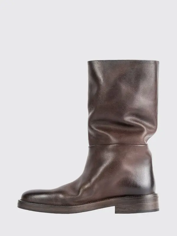 Marsèll Tubetto Calf-high Biker Boots In Distressed Leather With Round Toe