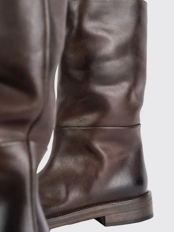 Marsèll Tubetto Calf-high Biker Boots In Distressed Leather With Round Toe