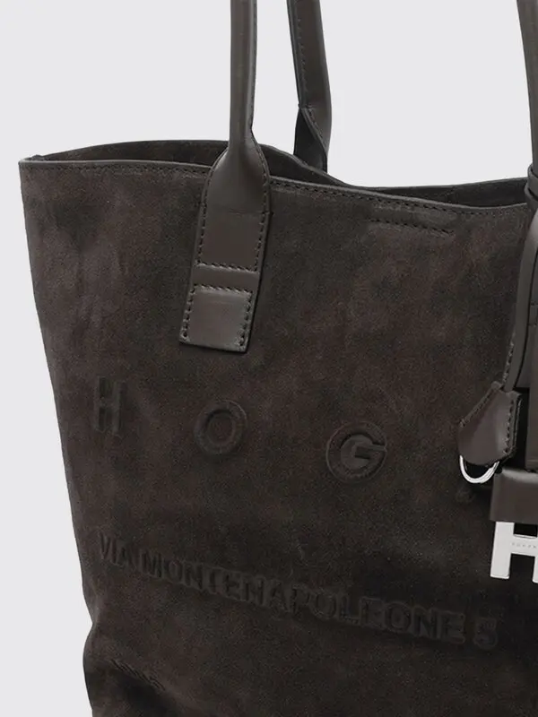 Hogan Address Suede Tote Bag With Charm And Removable Pouch - Brown