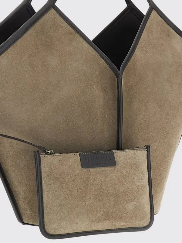 Hereu Calella Flared Suede Leather Tote Bag With Double Handle - Grey