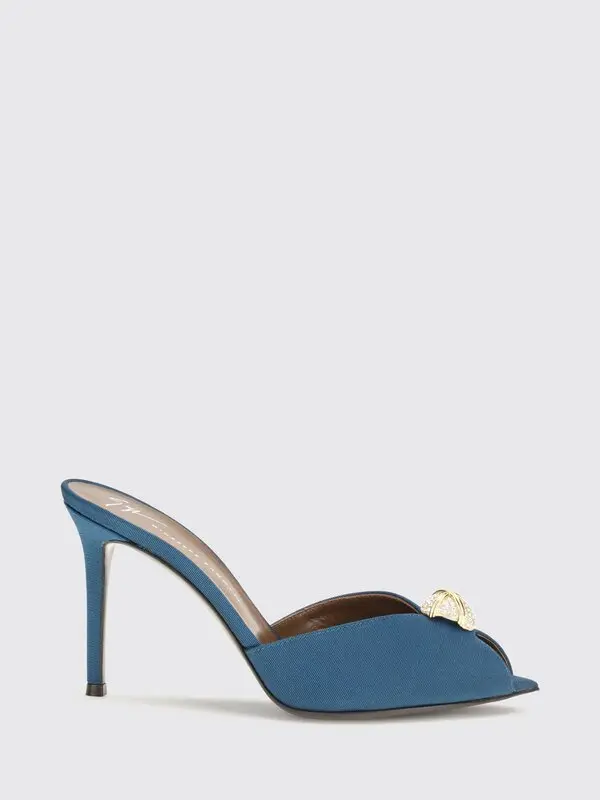 GIUSEPPE ZANOTTI Embellished Twill Mules With Crystals - Navy