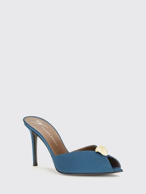GIUSEPPE ZANOTTI Embellished Twill Mules With Crystals - Navy