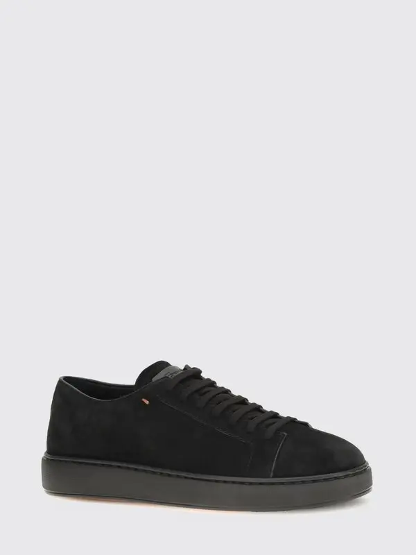 Santoni Low-top Suede Calfskin Sneakers With Embossed Logo
