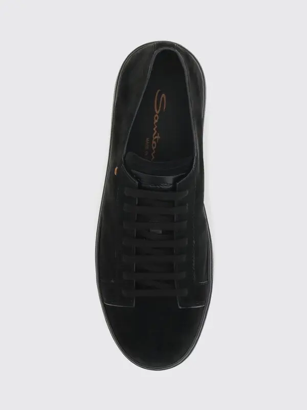Santoni Low-top Suede Calfskin Sneakers With Embossed Logo