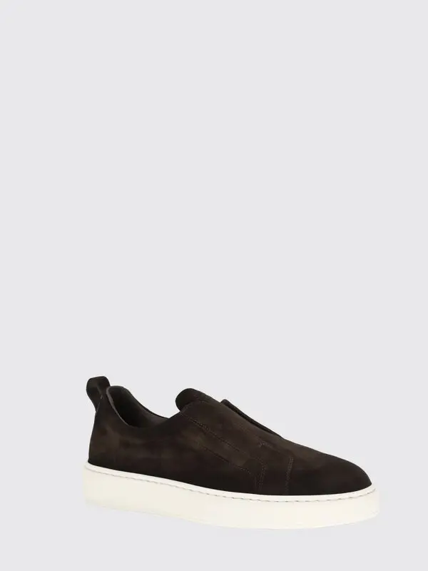 Santoni Victory Suede Calfskin Slip-on Sneakers With Elasticized Inserts