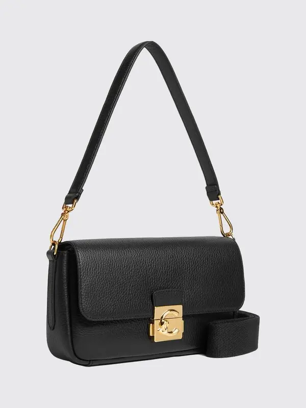 COCCINELLE C-me Lock Hammered Leather Shoulder Bag - Black